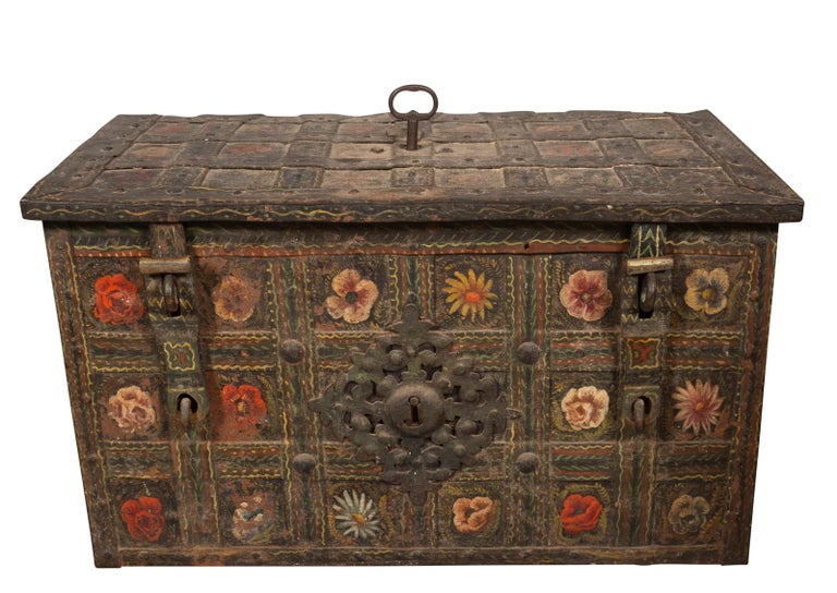 17th Century Spanish Iron and Strapwork Strongbox Chest For Sale at 1stDibs
