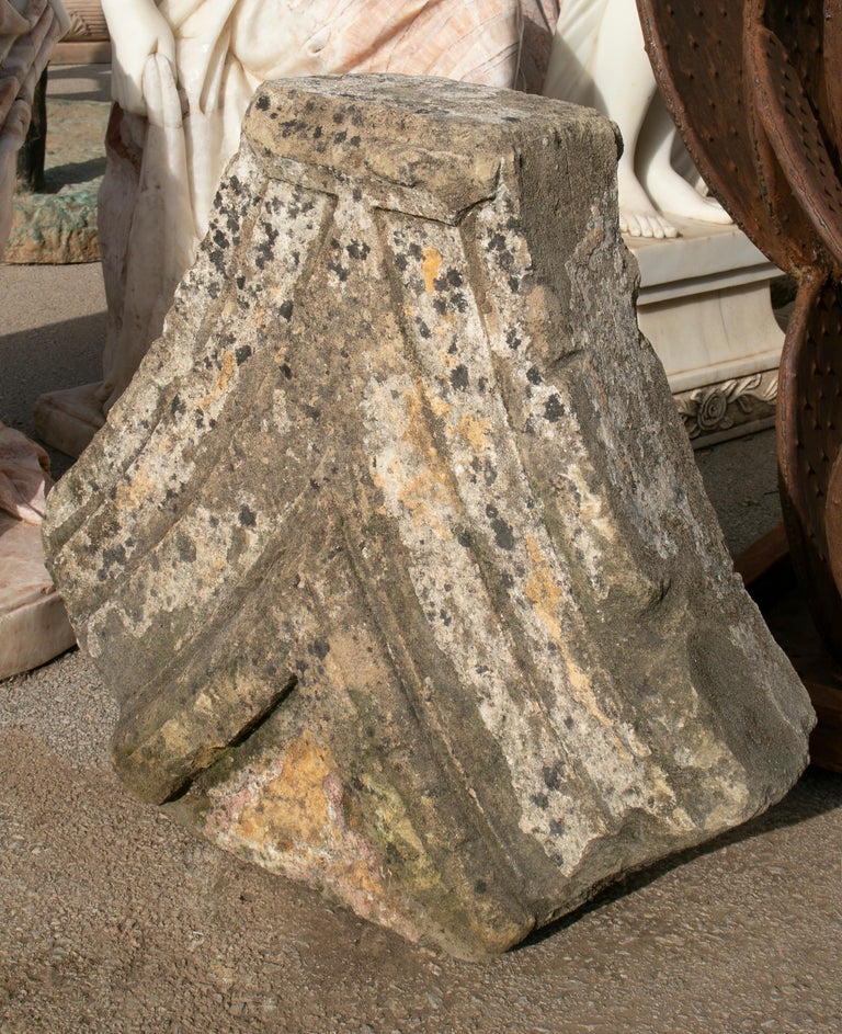 17th Century Spanish Pair of Hand Carved Church Arched Vault Keystones ...