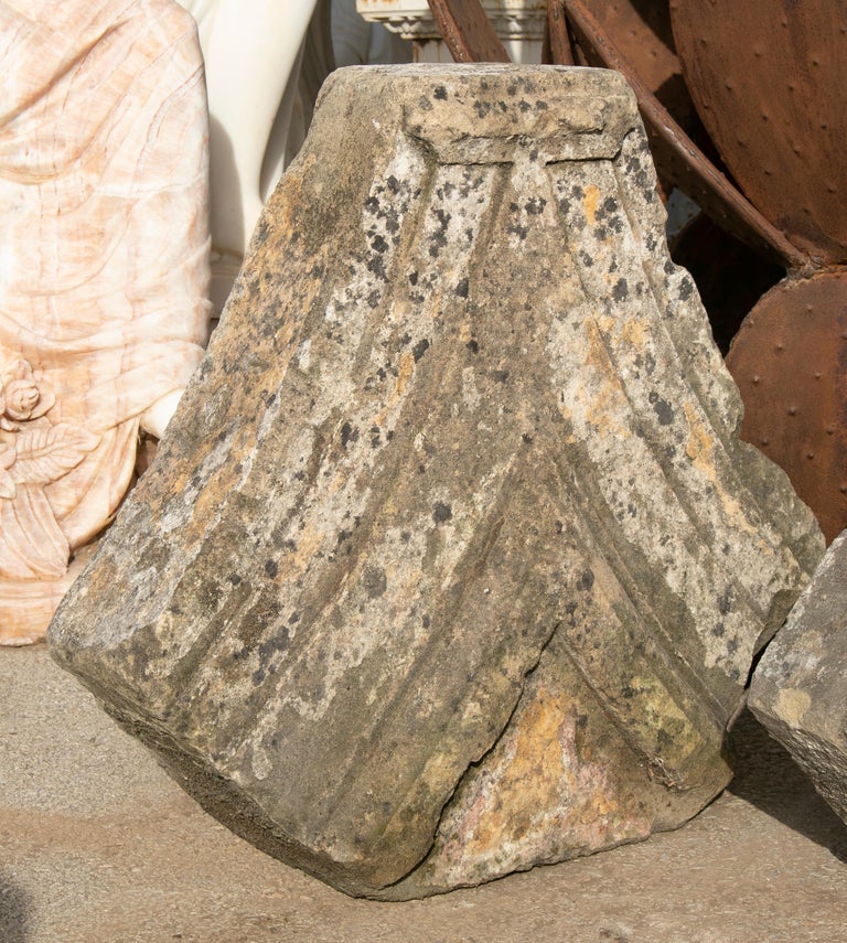 17th Century Spanish Pair of Hand Carved Church Arched Vault Keystones ...