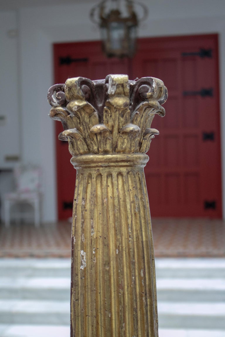 17th Century Spanish Pair of Wooden Giltwood Corinthian Fluted Columns ...