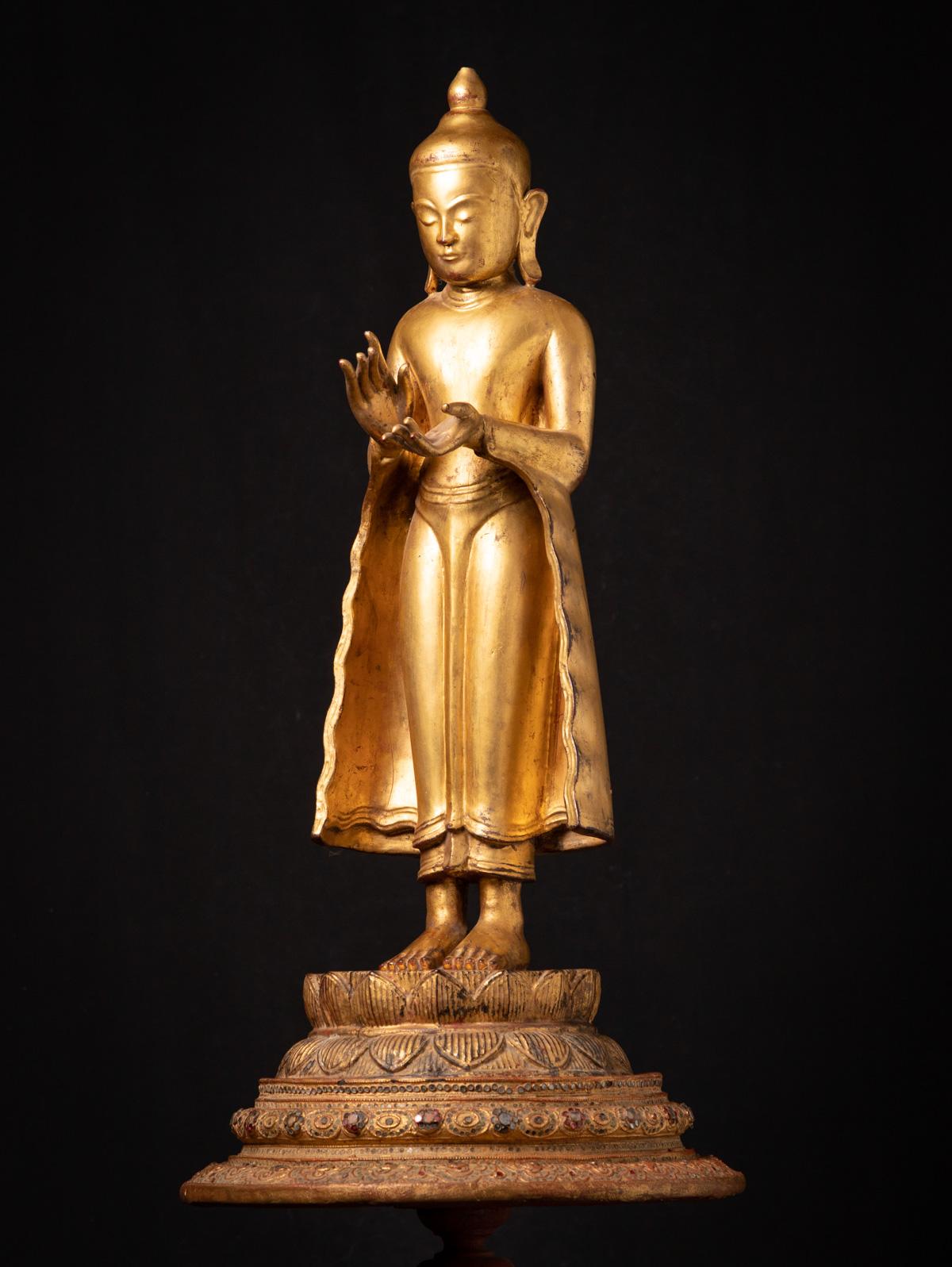 17th century special wooden Burmese Buddha statue in Ava style ...