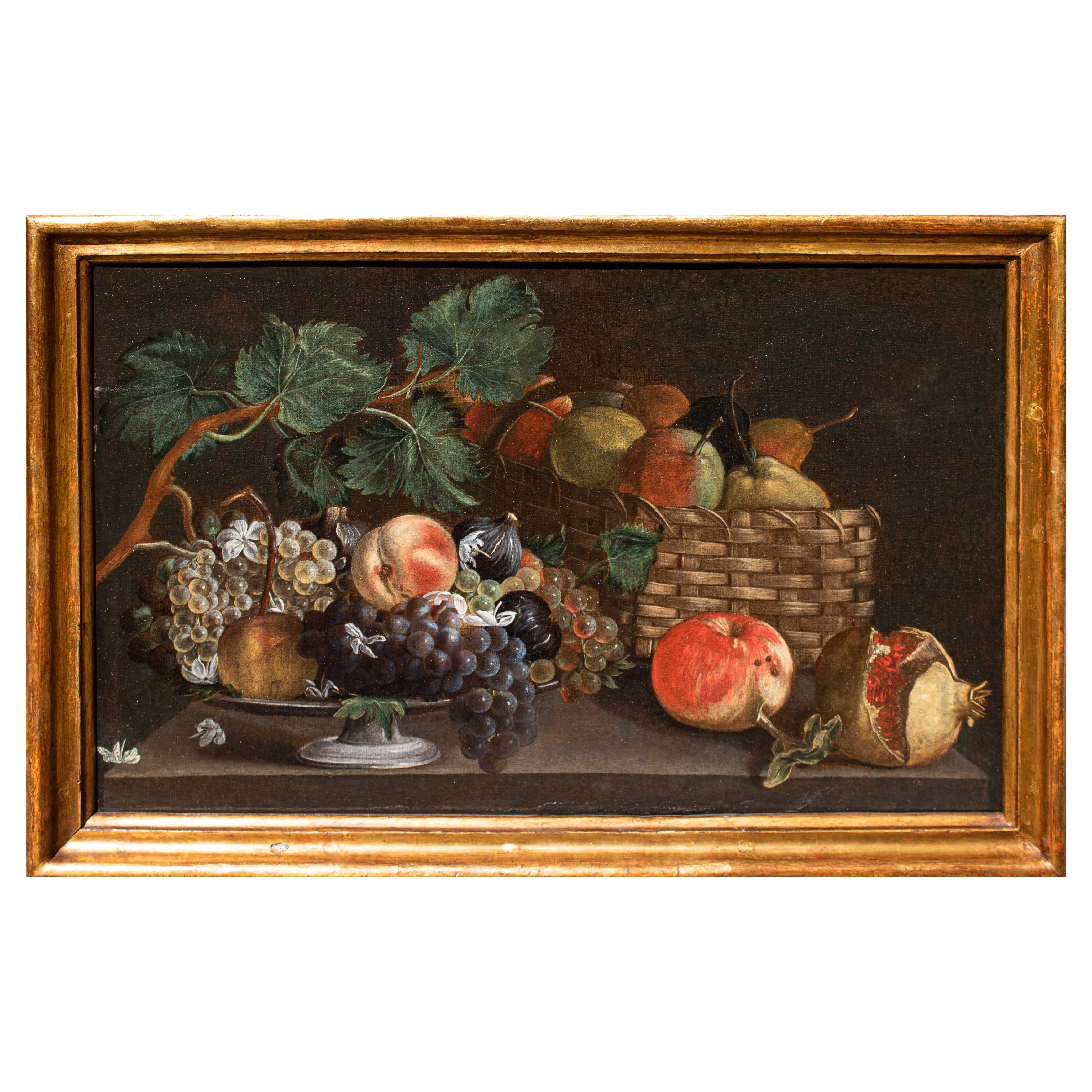 18th Century Still Life with Fruits and Bisquits Painting Oil on Canvas ...