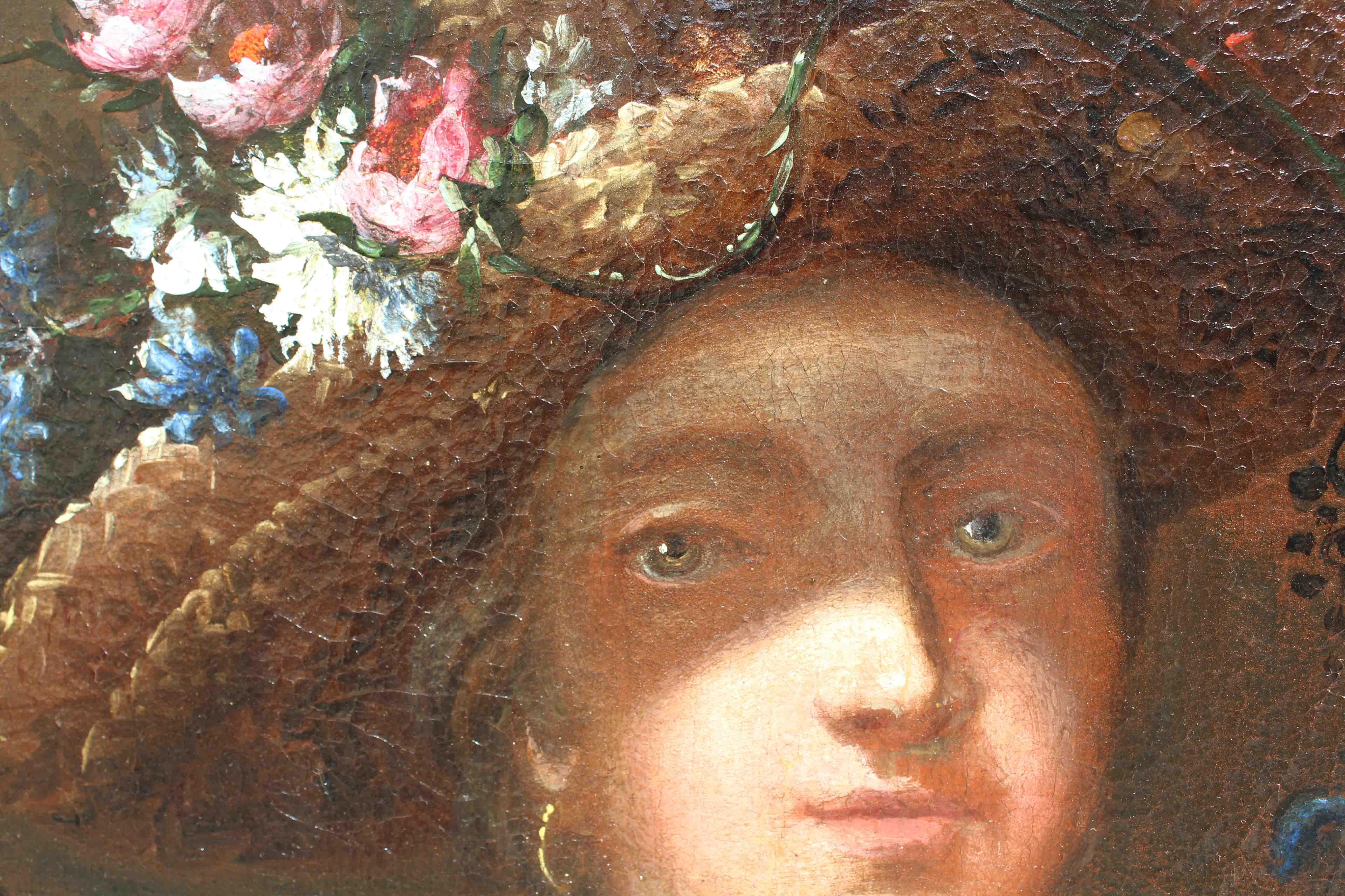 17th Century Still Life with Two Women Painting Oil on Canvas by Felice ...