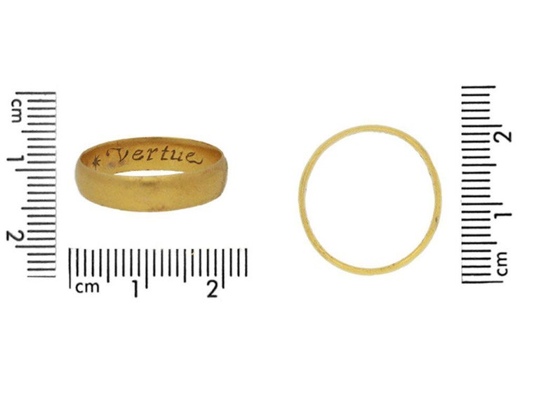 17th Century Stuart gold posy Band ring "Vertue passeth riches" For ...