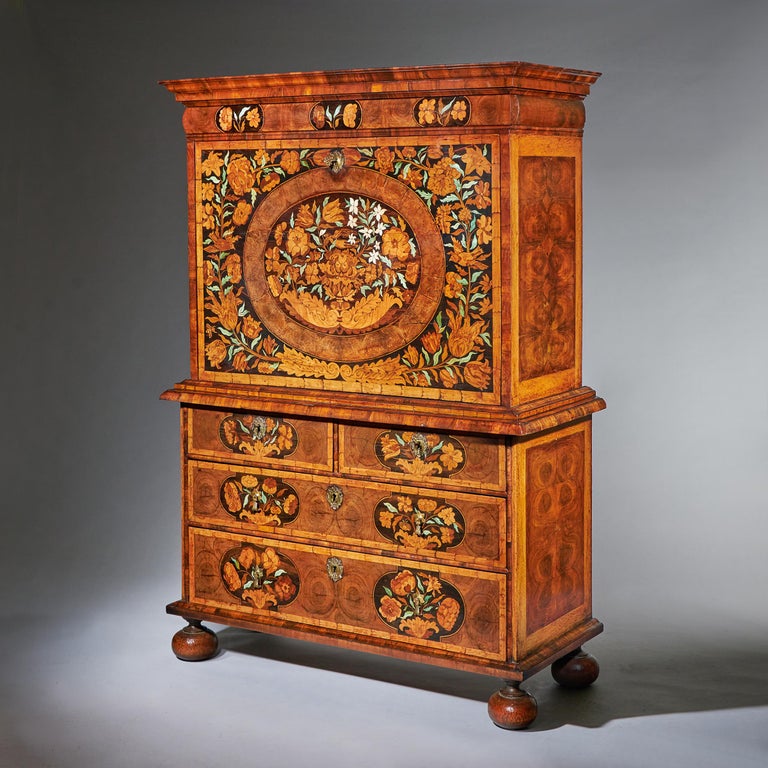 17th Century William and Mary Olive Oyster Marquetry Escritoire, circa ...