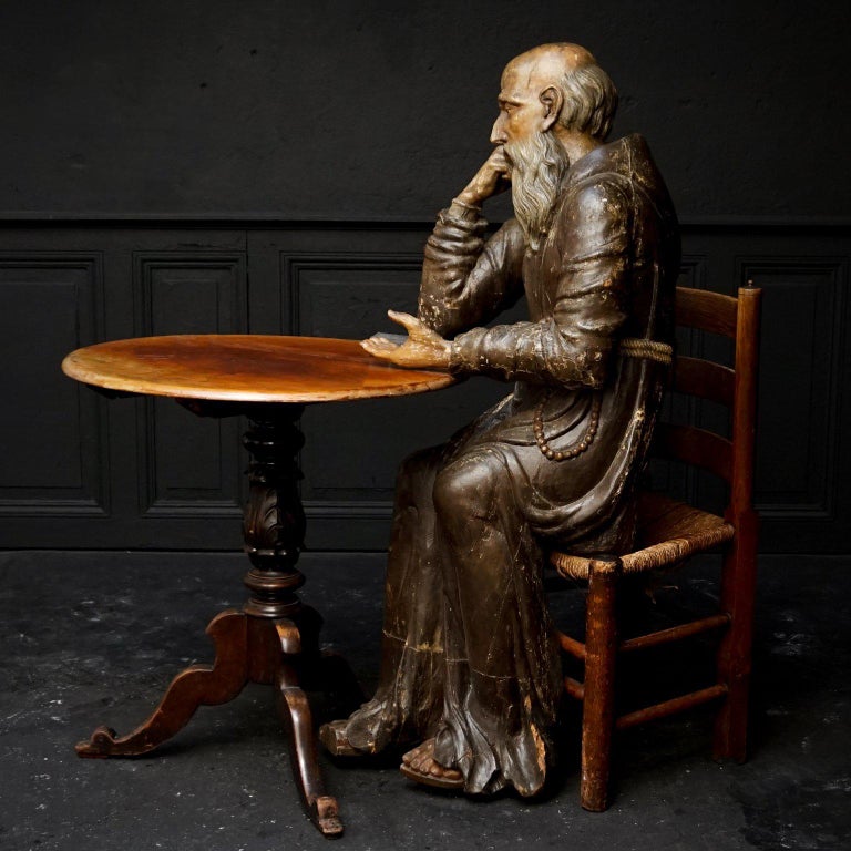 17th Century Wood Carved Polychromed Lifesize Sitting Franciscan Friar ...
