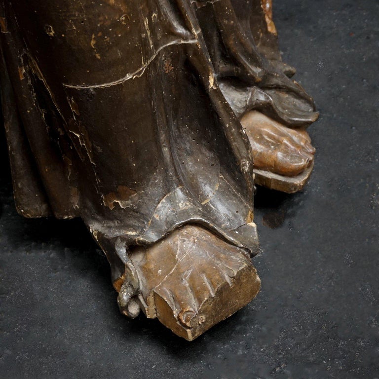 17th Century Wood Carved Polychromed Lifesize Sitting Franciscan Friar ...