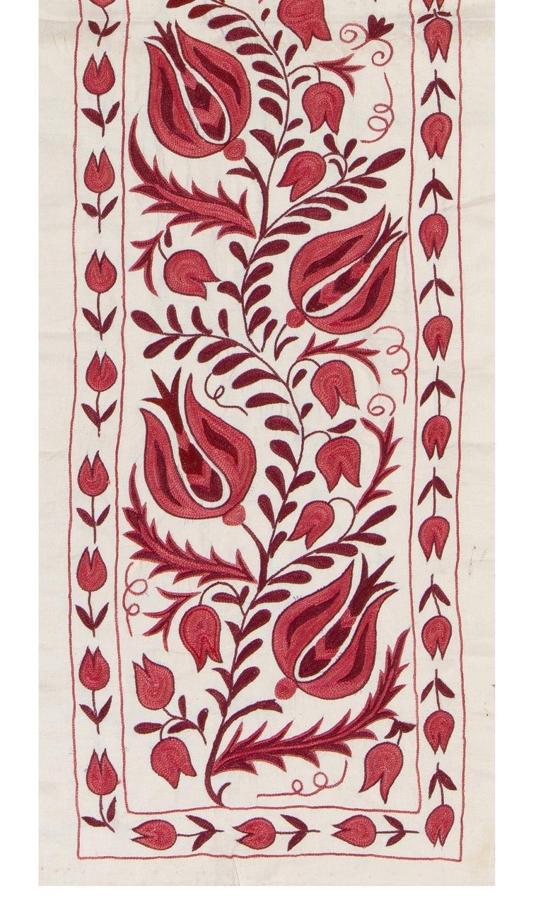 1.7x6.3 Ft Central Asian Suzani Textile, Embroidered Cotton and Silk ...