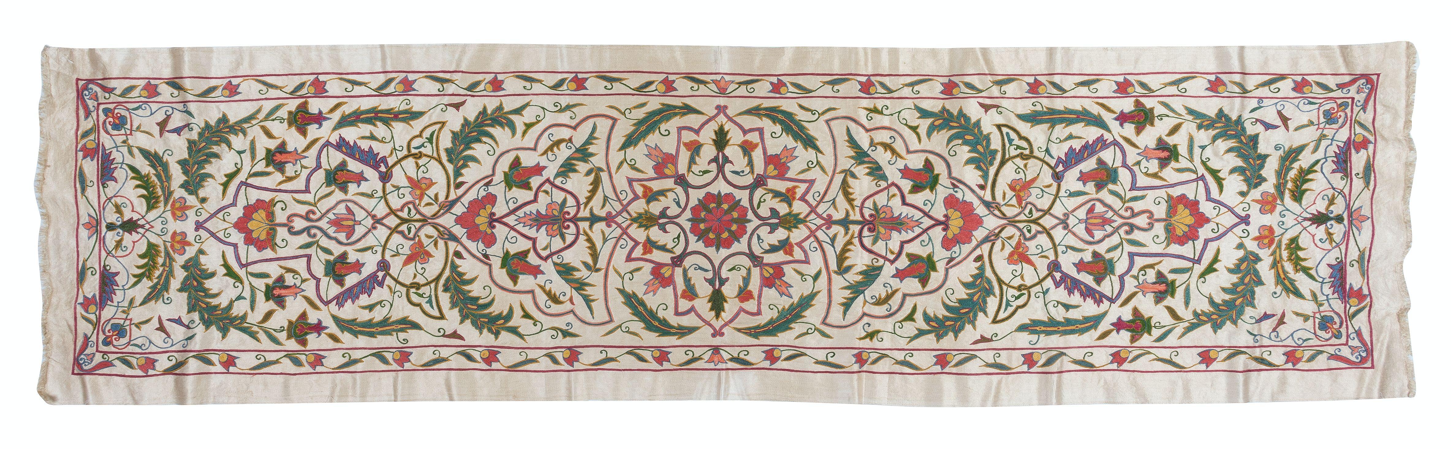 1.7x6.4 ft Embroidered All Silk Runner, Suzani Wall Hanging, Uzbek ...