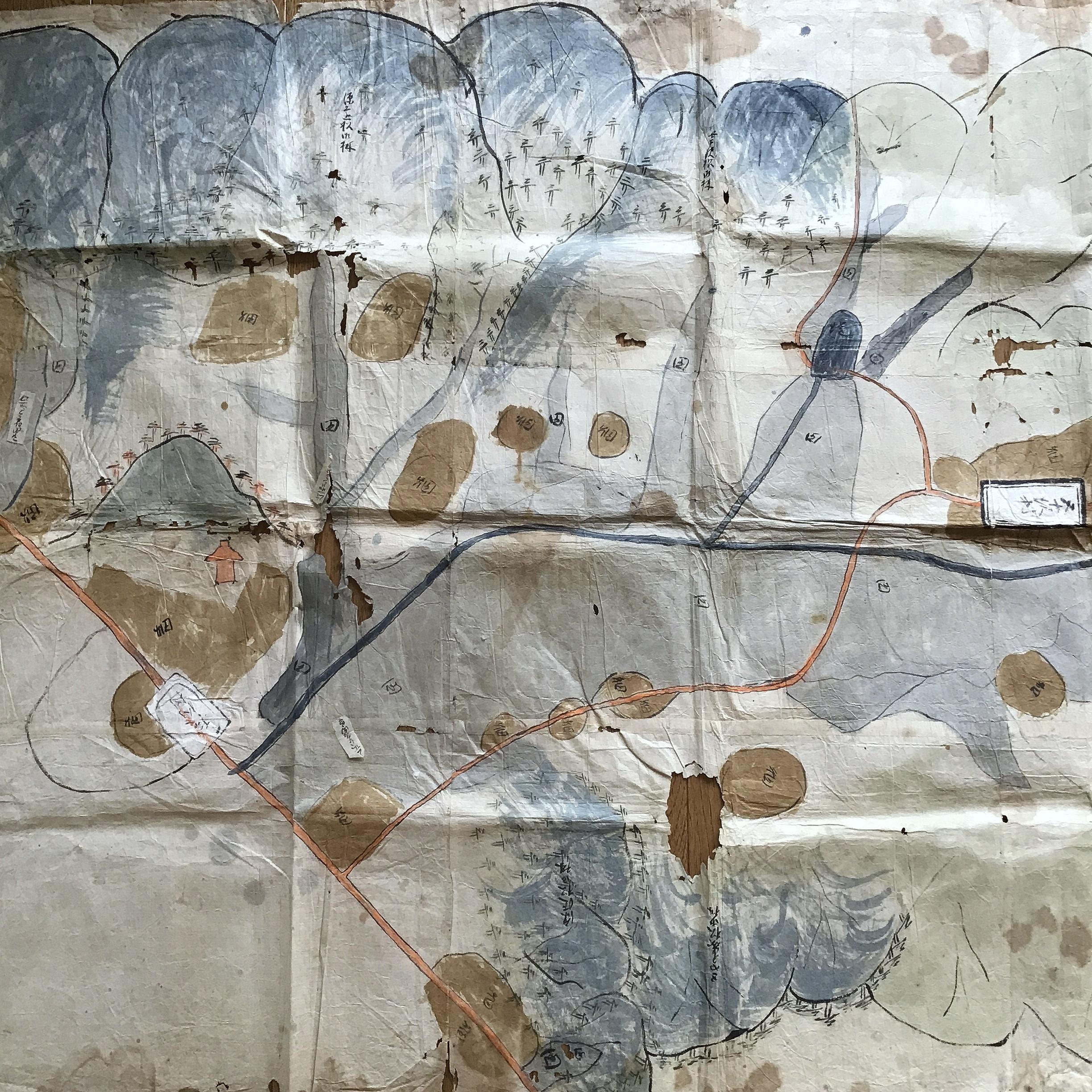 18-19th century Japanese Edo period’s Primitive Rural Hand-Painted Map ...