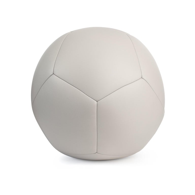 Ball Ottoman 18" in Greige Leather by Moses Nadel For Sale at 1stDibs