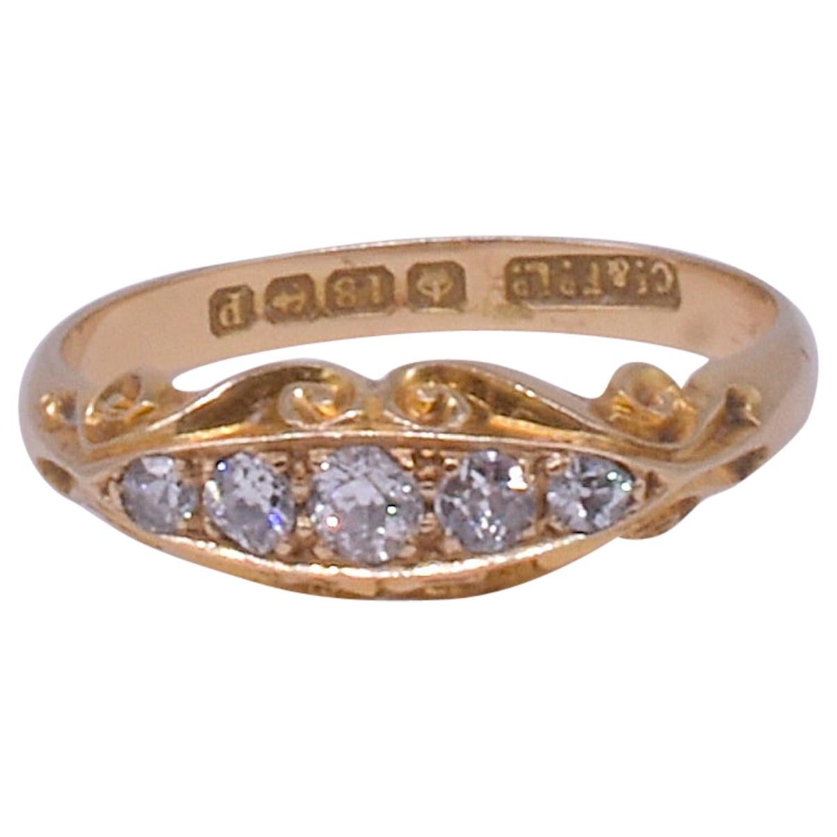 HM Birmingham 1868 Three Stone Ring with Center Garnet and Diamonds at ...