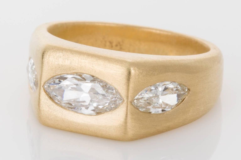 18 carat Brushed Yellow Gold Marquise Cut Hammer Set Diamond Ring For ...