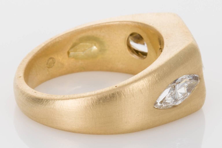18 carat Brushed Yellow Gold Marquise Cut Hammer Set Diamond Ring For ...
