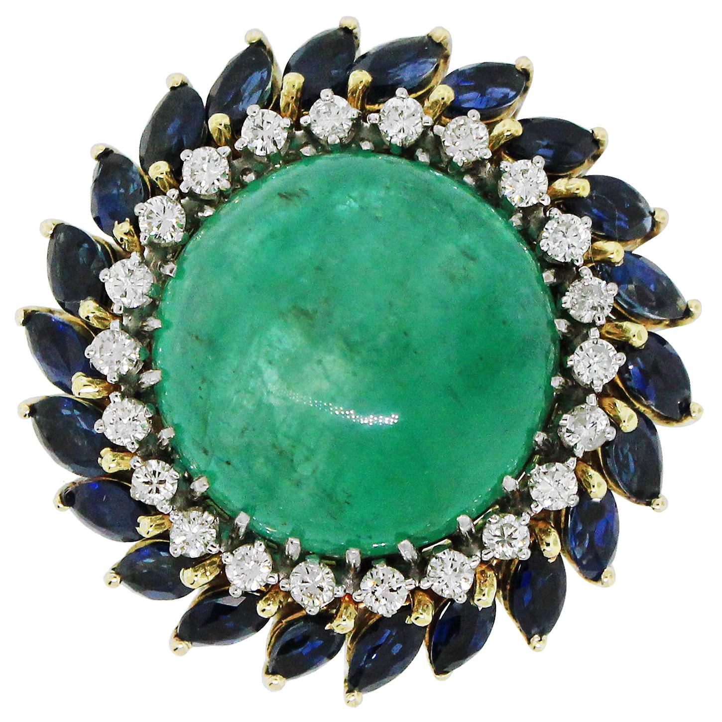 Antique 19 Carat Cabochon Cut Emerald Diamond Ring For Sale at 1stDibs ...