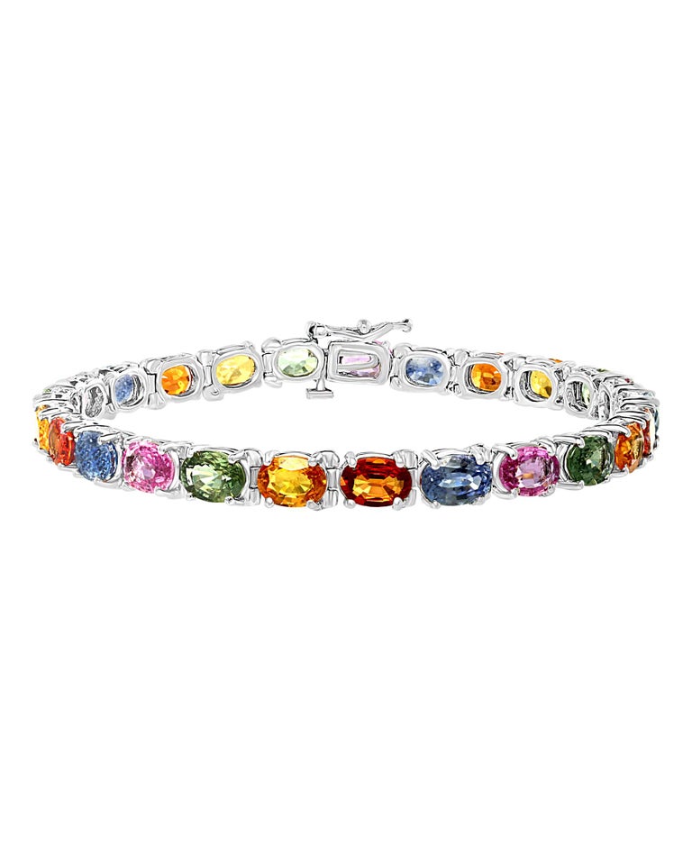 18 Carat Genuine Natural Multi Sapphires Tennis Bracelet 14 Karat White