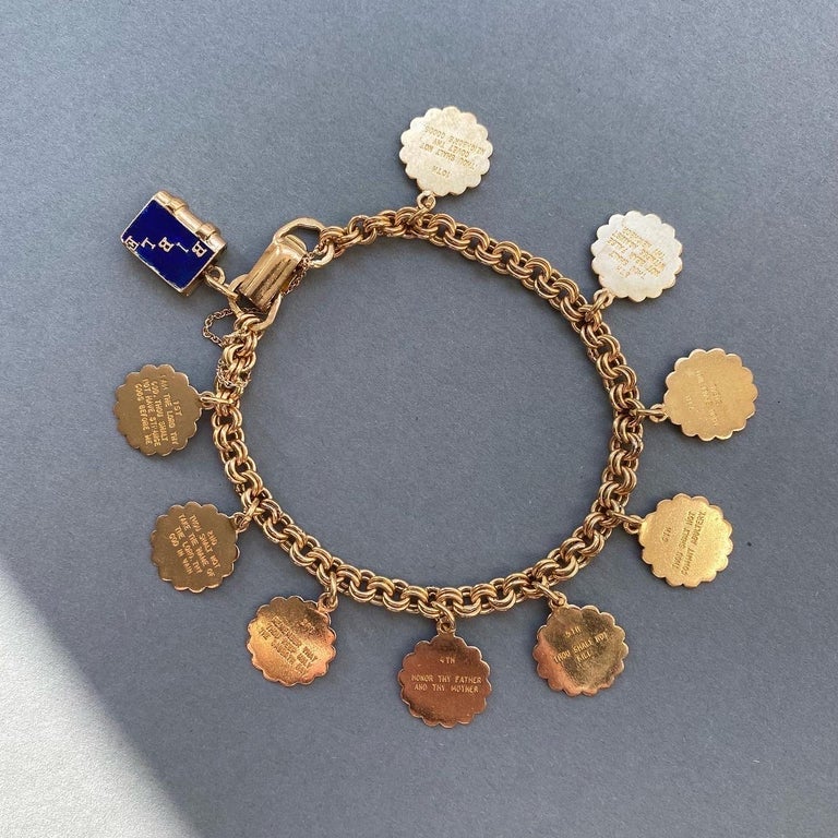 18 Carat Gold 10 Commandments Charm Bracelet For Sale at 1stDibs