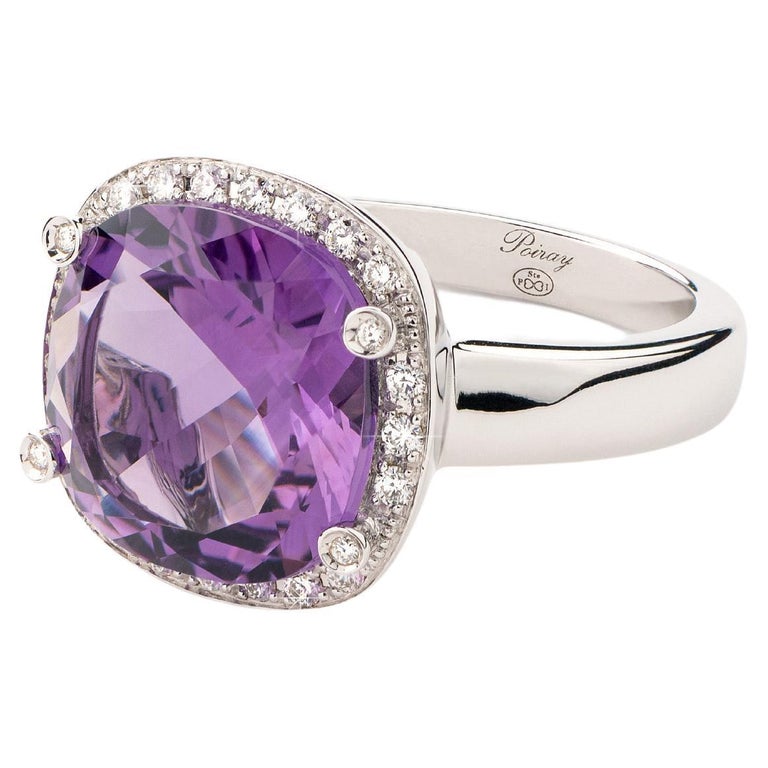 18 Carat Gold Amethyste and Diamonds Ring, White Gold, Filles Antik ...