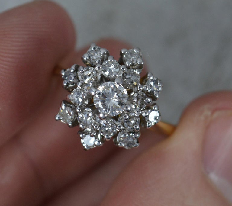 18 Carat Gold and 0.75 Carat Diamond Snowflake Cluster Ring at 1stDibs