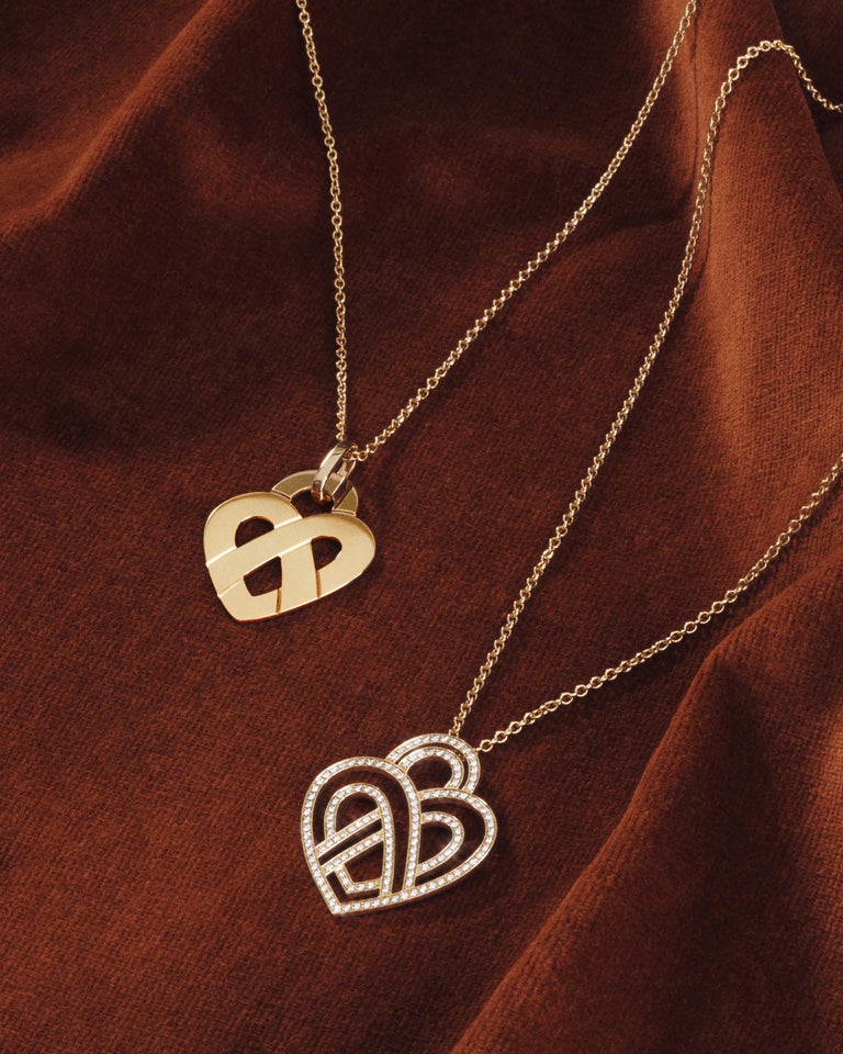 18 Carat Gold and Diamonds Pendant, Yellow Gold, Cœur Entrelacé ...