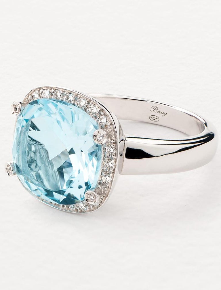 18 Carat Gold Blue Topaze and Diamonds Ring, White Gold, Filles Antik ...