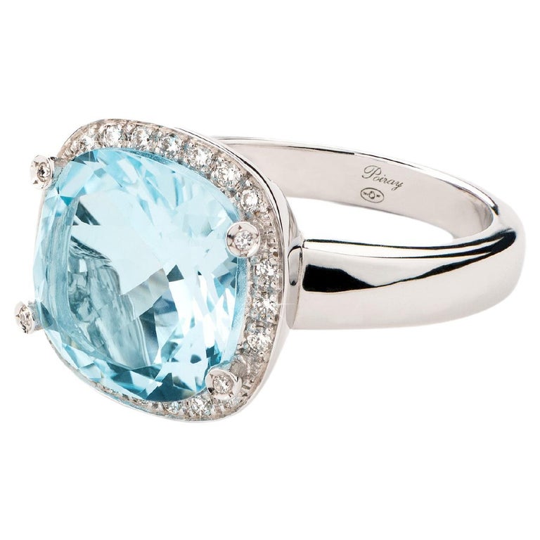 18 Carat Gold Blue Topaze and Diamonds Ring, White Gold, Filles Antik ...