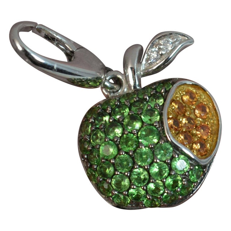 18 Carat Gold Demantoid Garnet Sapphire Bitten Apple Pendant Charm at ...