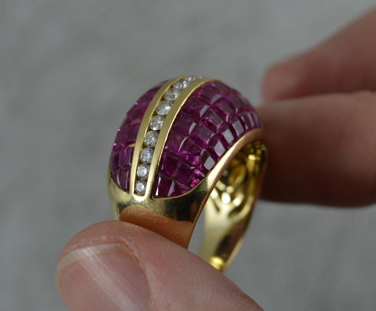 18 Carat Gold Diamond and Ruby Bombe Cluster Cocktail Ring For Sale at ...