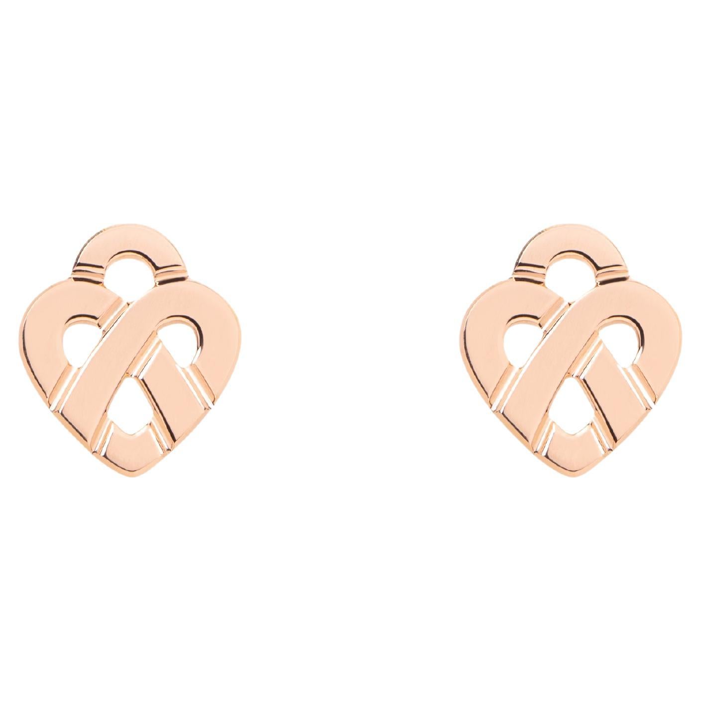 18 Carat Gold Earrings, Rose Gold, Cœur Entrelacé Collection For Sale ...