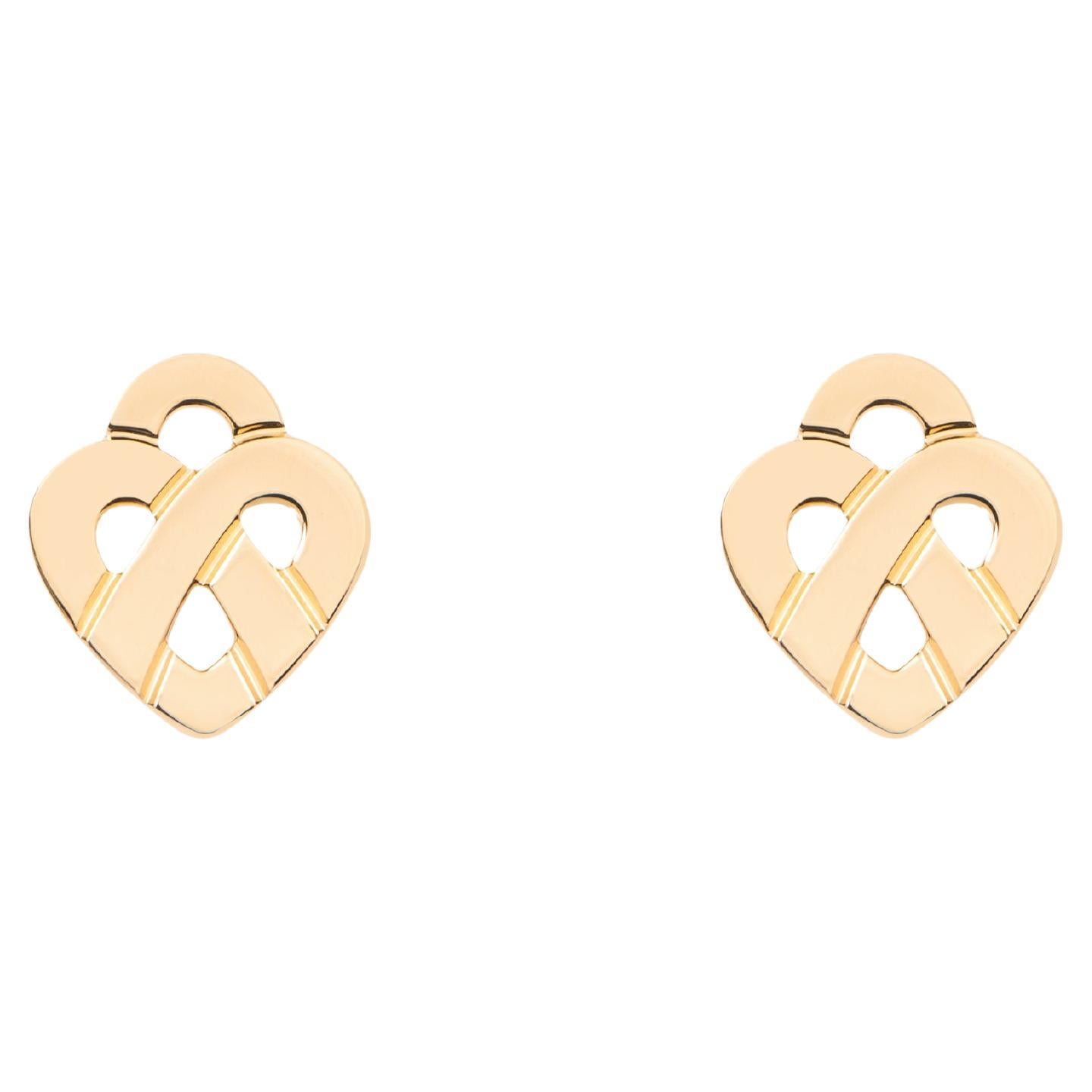 18 Carat Gold and Diamonds Earrings, Yellow Gold, Cœur Entrelacé ...