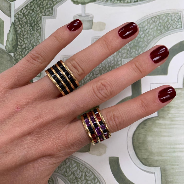 18ct Yellow Gold, Garnet, Amethyst and Black Sapphire Channel-Set ...