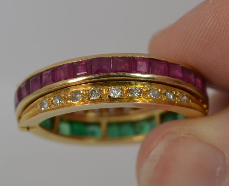 18 Carat Gold Ruby Emerald and Diamond Full Eternity Day Night Ring at ...
