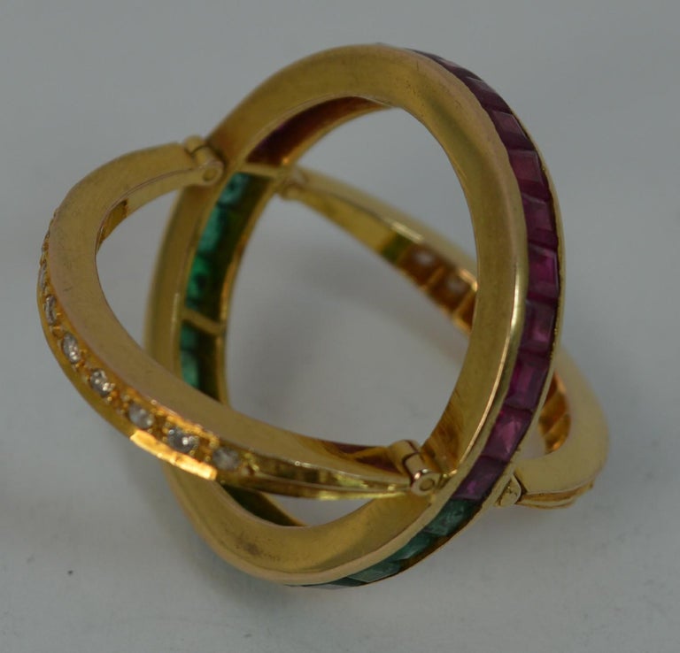 18 Carat Gold Ruby Emerald and Diamond Full Eternity Day Night Ring at ...