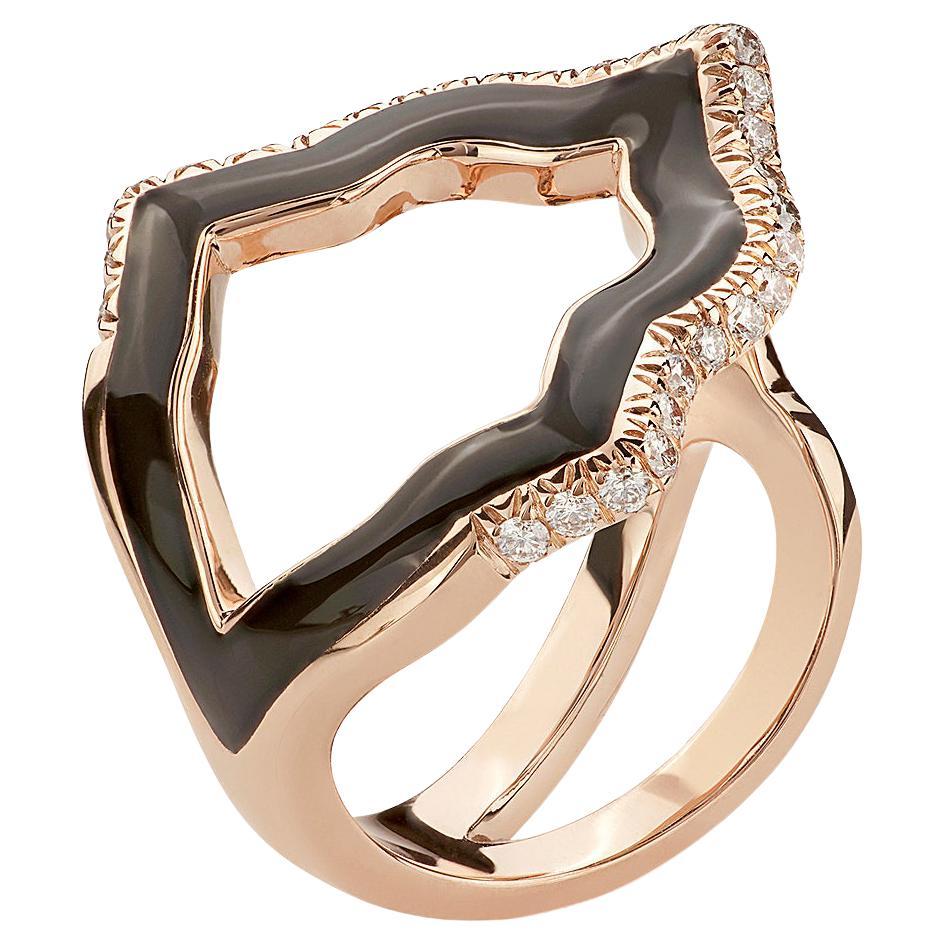 Artdeco Style 0.66 Carat Rose Cut Diamond Gold Ring with Black Enameled ...