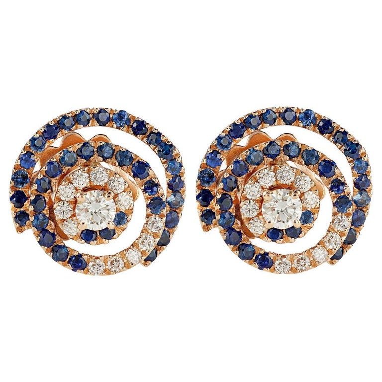 18 Carat Rose Gold, Diamonds and Blue Sapphire, Flower Jewelry, Peonia ...