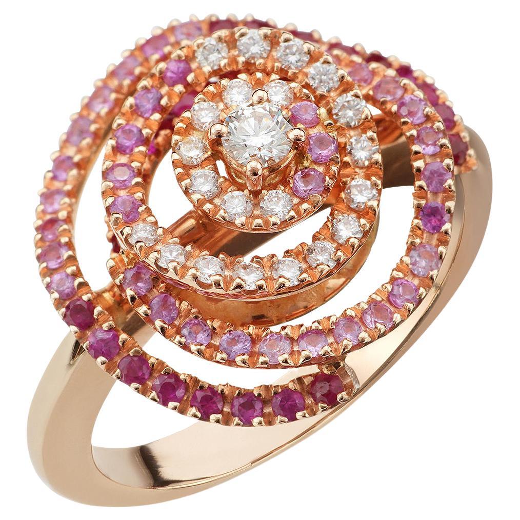 Rare Pink Diamond Ruby Pink Sapphire Flower 14 Karat Ring at 1stDibs