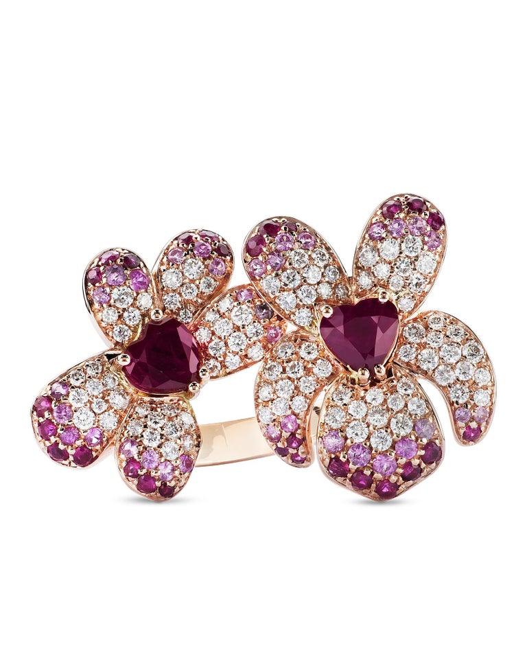 18 Carat Rose Gold, Violetta Ring with Rubies, Diamonds and Pink ...