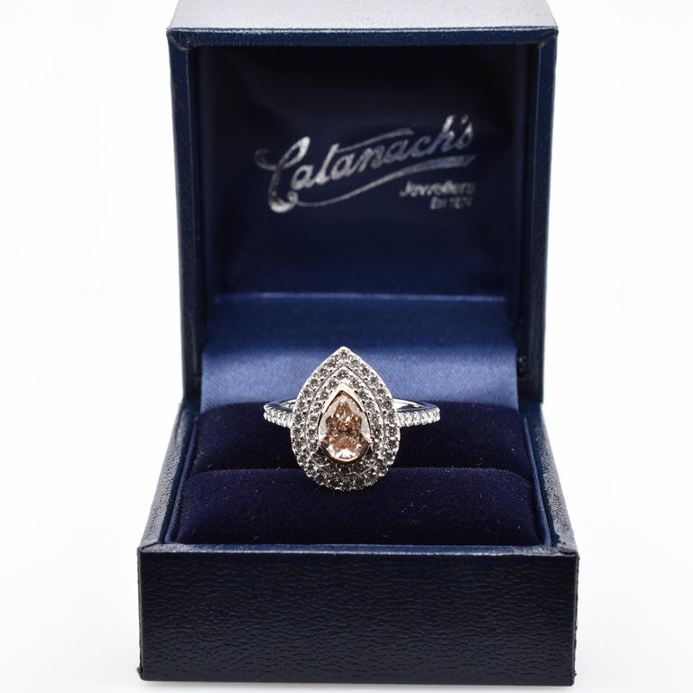 18 Carat White Gold Natural Peach Colored Pear Shaped Diamond Cluster ...