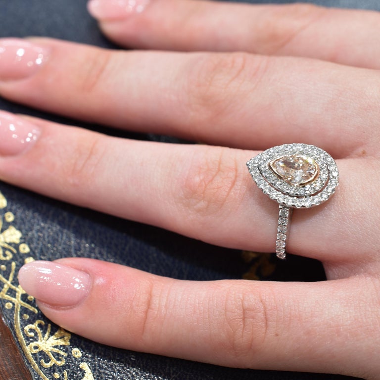 18 Carat White Gold Natural Peach Colored Pear Shaped Diamond Cluster ...