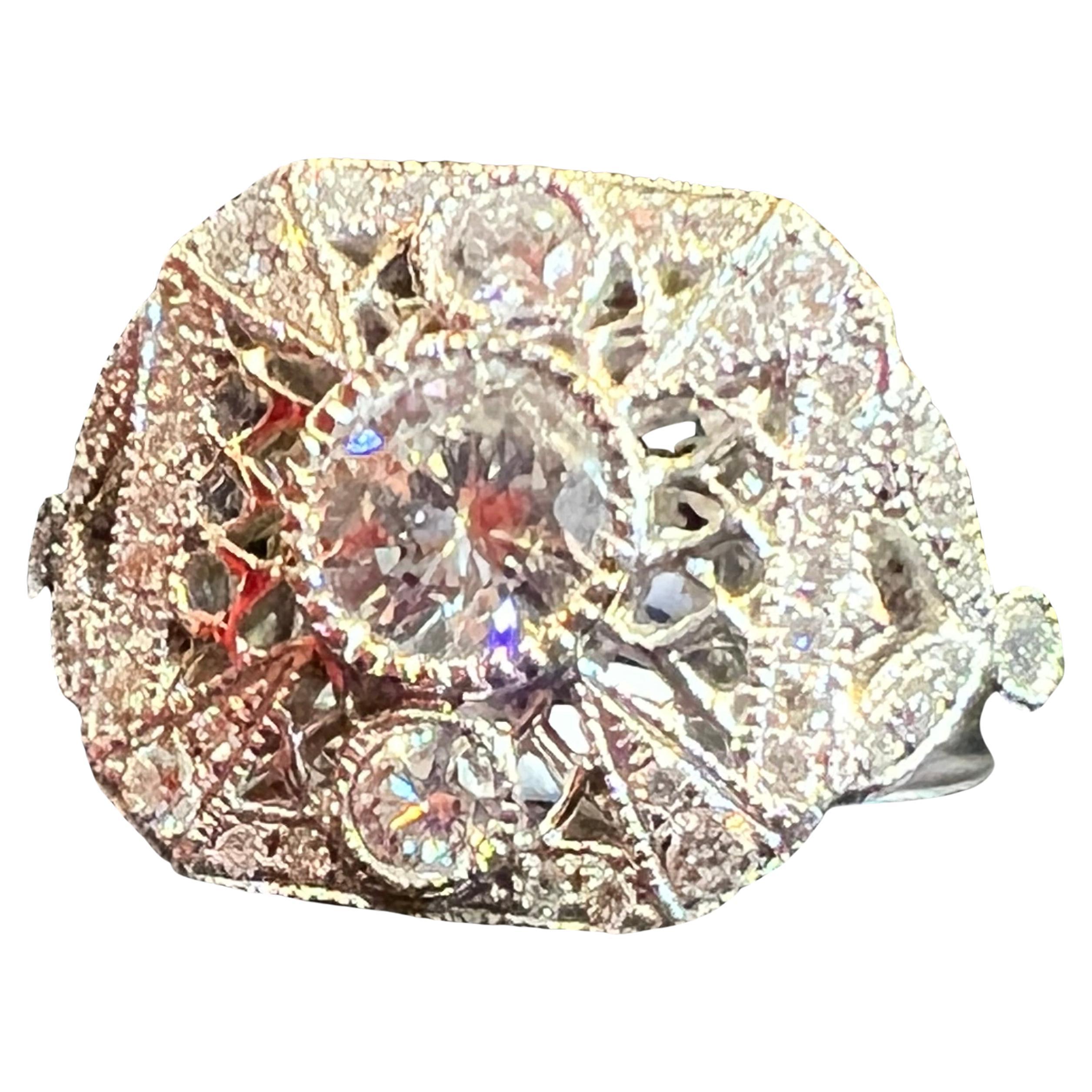 18 Carat White Gold Ring Set with a Diamond Old Cut of Around 1 Carat ...