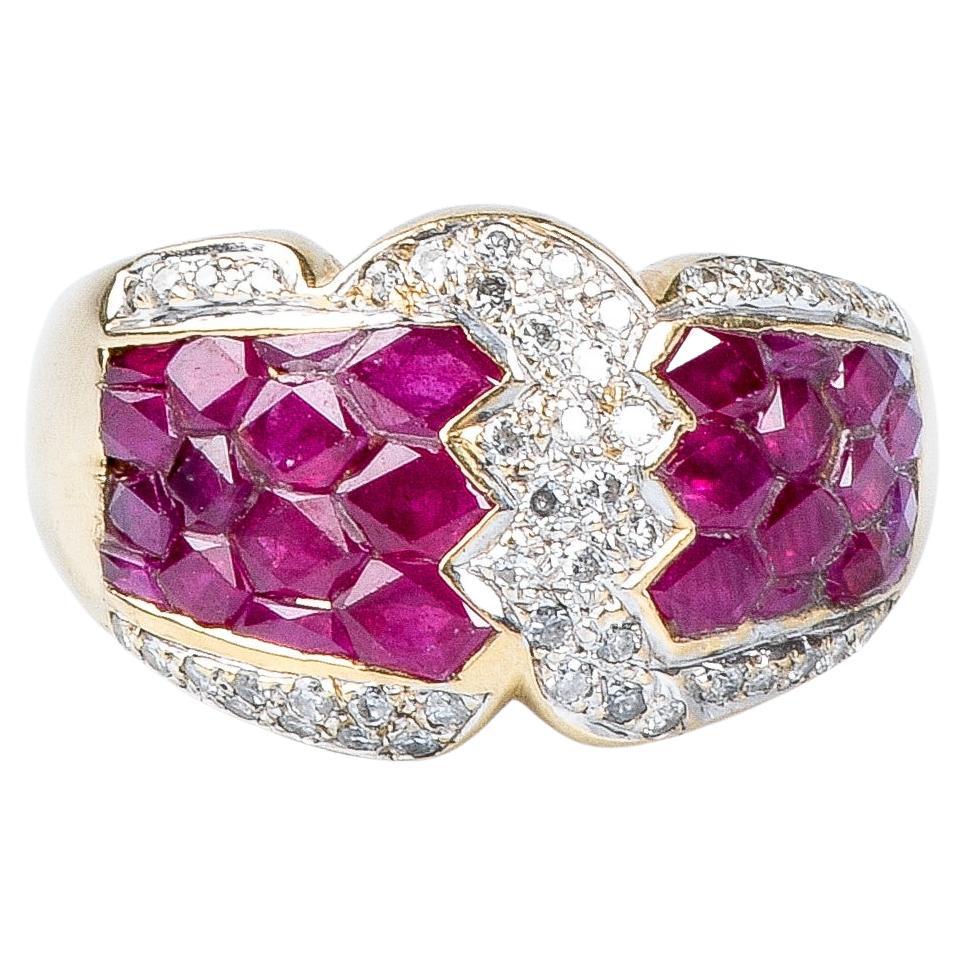 Unheated Men Ruby Ring, 18k White and Yellow Gold and Diamonds Ring For ...