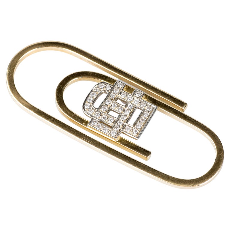 18 carat yellow gold diamonds Art Deco ticket holder For Sale at 1stDibs