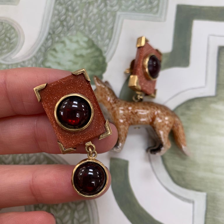 18 Carat Yellow Gold, Garnet, Goldstone and Painted Porcelain Fox ...