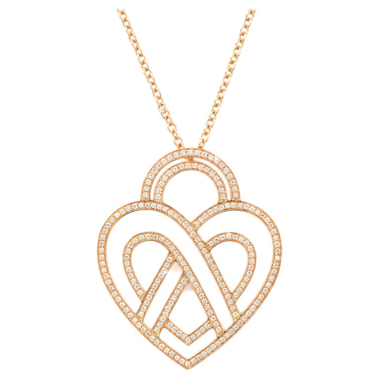 18 Carats Gold and Diamonds necklace, Rose Gold, Coeur Entrelacé ...