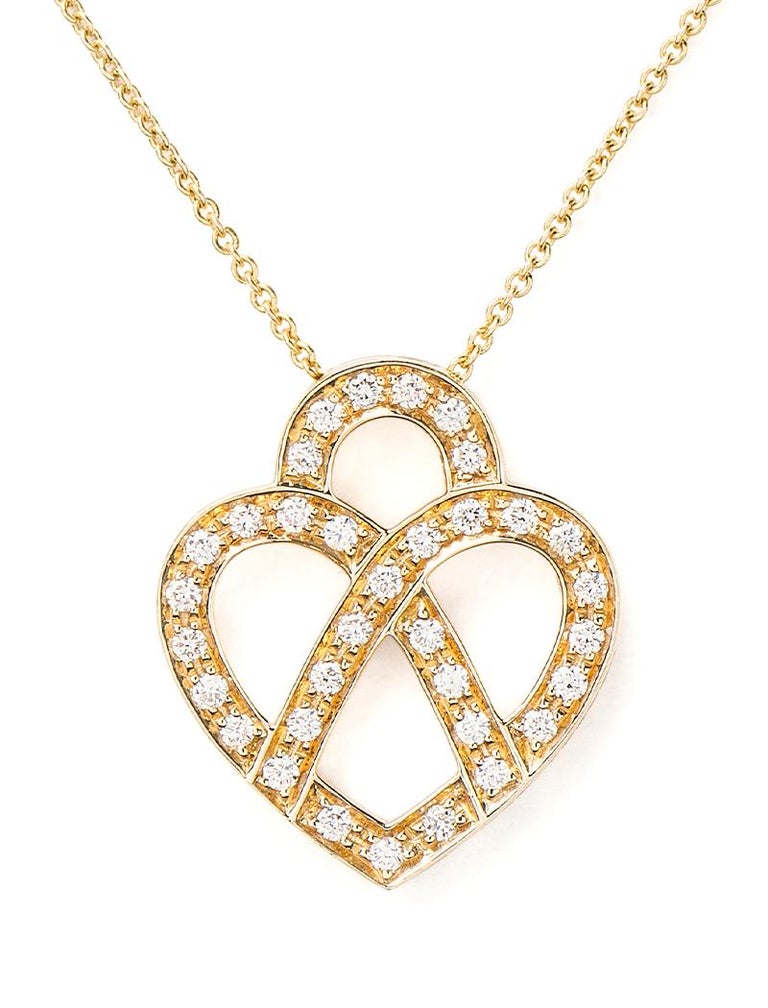 18 Carats Gold and Diamonds Necklace, Yellow Gold, Coeur Entrelacé ...