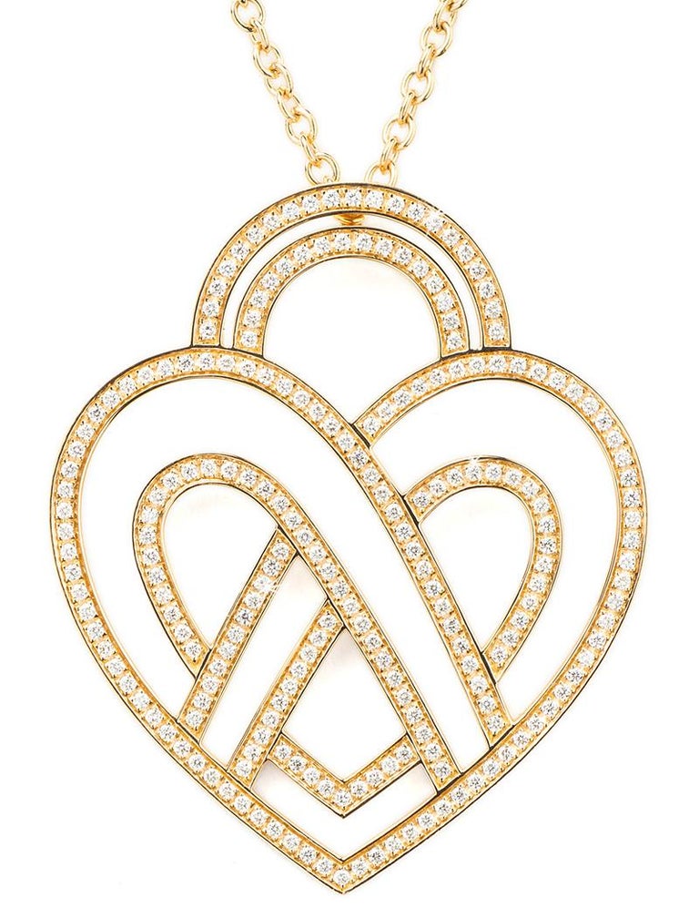18 Carats Gold and Diamonds Necklace, Yellow Gold, Coeur Entrelacé ...