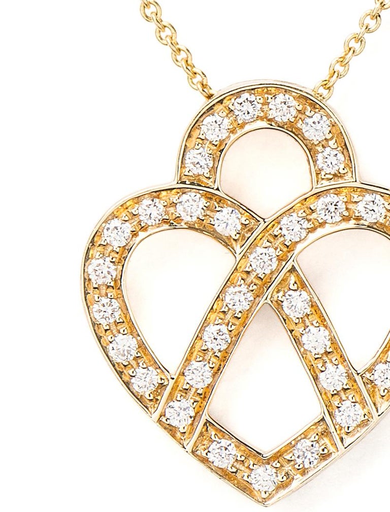 18 Carats Gold and Diamonds Necklace, Yellow Gold, Coeur Entrelacé ...