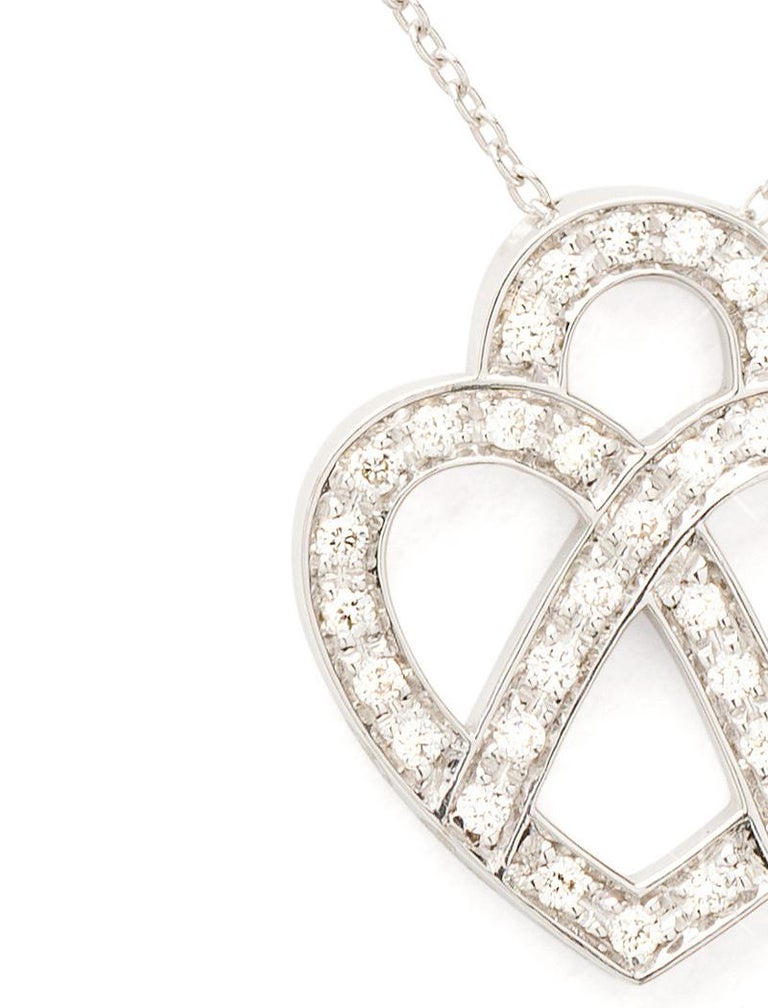 18 Carats Gold and Diamonds Pendant, White Gold, Coeur Entrelacé ...