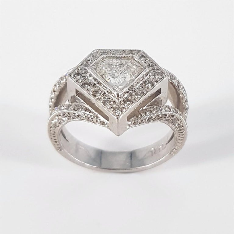 18 Ct White Gold Shield Cut Diamond Ring For Sale at 1stDibs