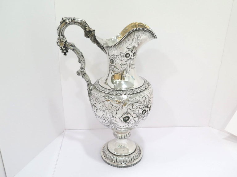 Coin Silver Antique American Floral Repousse Grapevine Handle Pitcher ...